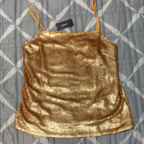 Express | Tops | Gold Sequin Camisole Top | Poshmark